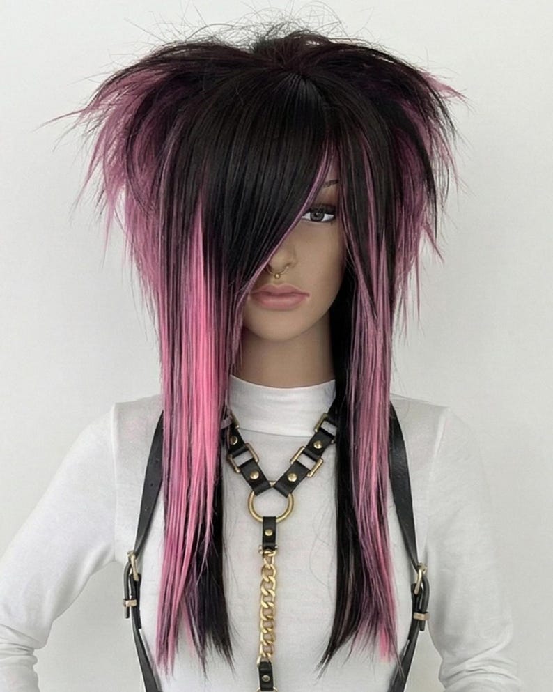 Brown and Pink Emo Wig – Long Layered Cut With Side Bangs, 360 Silk Top ...