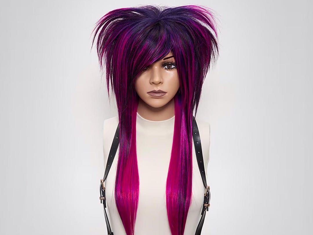 Pink Wig Purple, Bang Wig Side Part, Shag Wig Layered, Alternative Wig ...