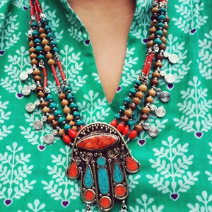 Hamsa Necklace Turquoise Statement Necklace Tibetan Necklace Bohemian ...