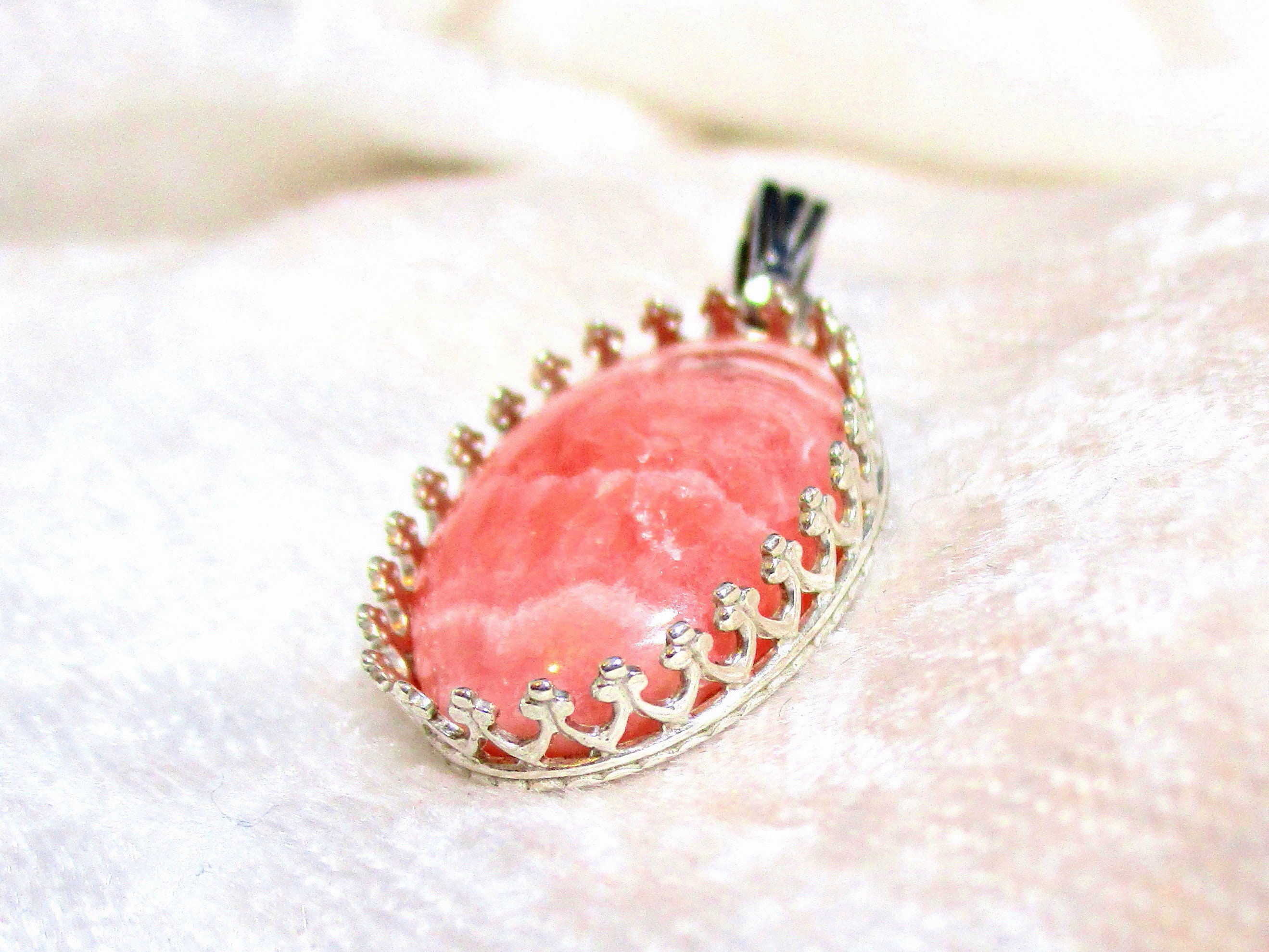 18x13 Rhodochrosite Pendant Pink Stone Pendant Gallery Bezel | Etsy