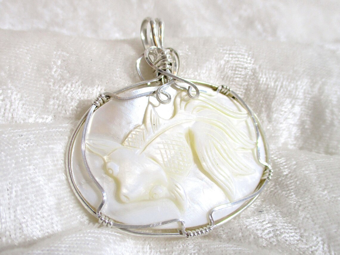 Carved Mother of Pearl Pendant Shell Pendant Fish Pendant | Etsy