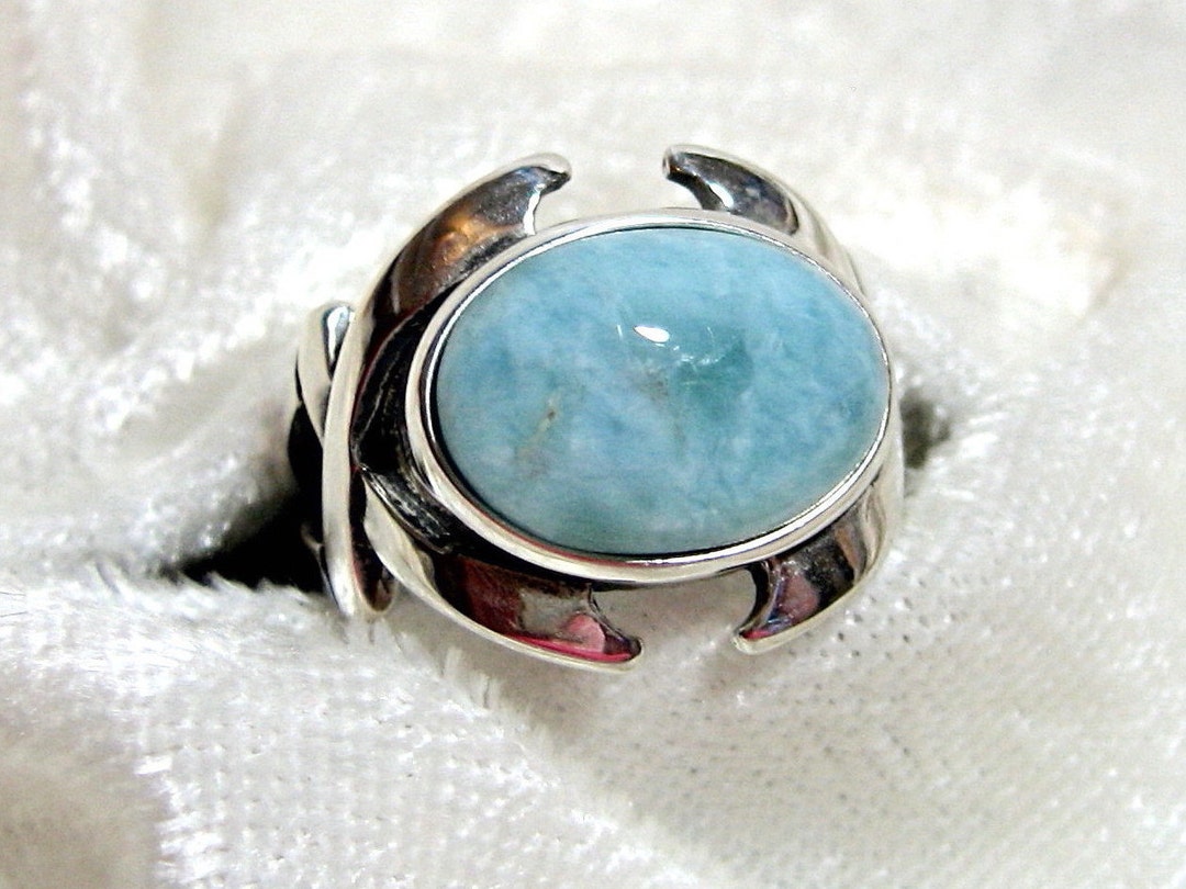 14x10 Larimar Ring, Dolphin Stone Ring, Larimar Opal Ring East-west 925 ...