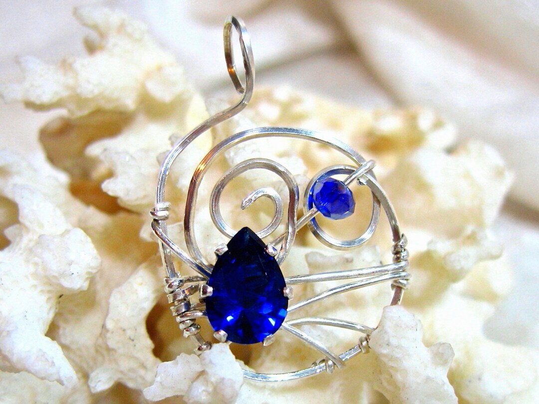 Blue Faceted Stone Pendant, Blue Cubic Zirconia Pendant, Blue Freeform ...