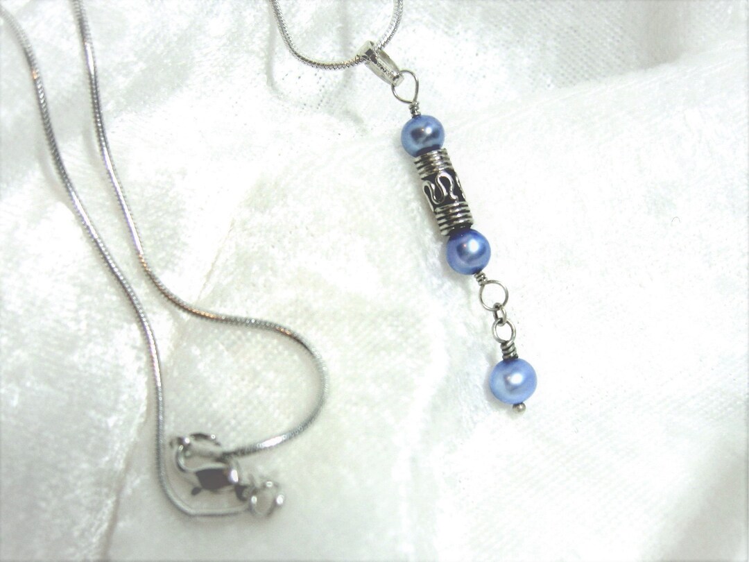 Colgante de perlas azules, colgante de perlas, colgante azul, alambre ...