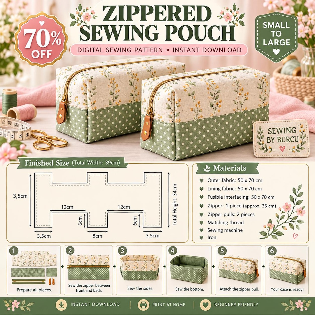 Boxy Makeup Bag Sewing Pattern PDF, Quilted Cosmetic Pouch Pattern ...