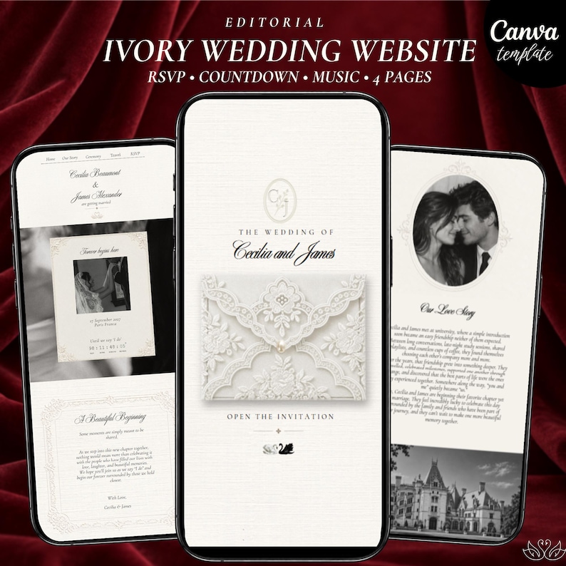 Wedding Website Template for Canva With RSVP, Ivory Lace Digital ...