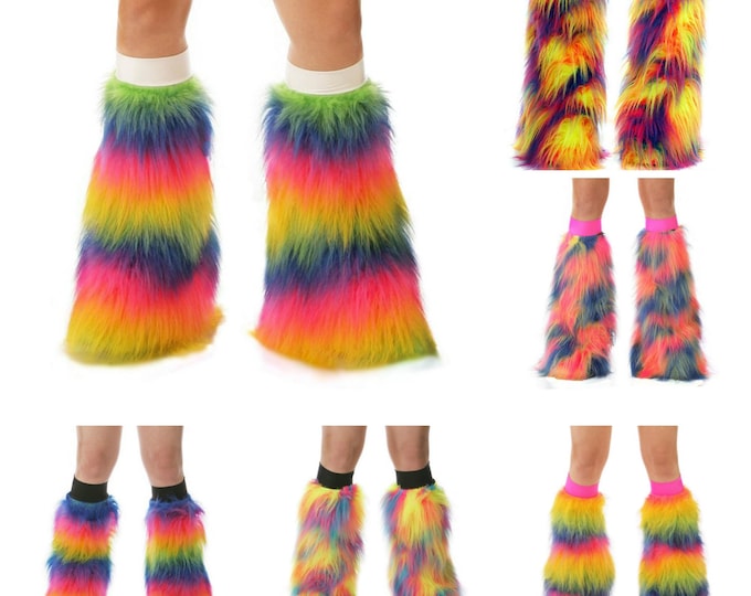 RAINBOW Rave Fluffies Fuzzy Leg Warmers Rave Furry Boot - Etsy