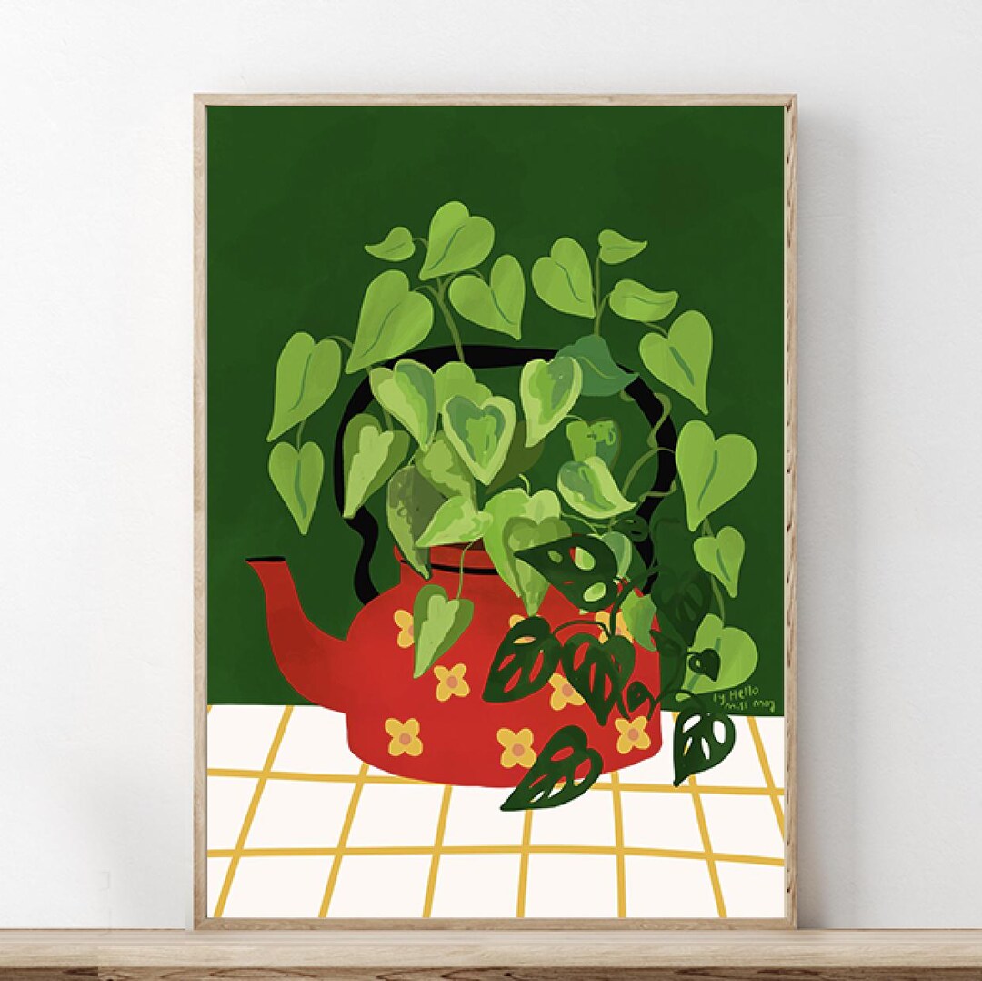 PLANTS | Red Teapot Poster - Etsy