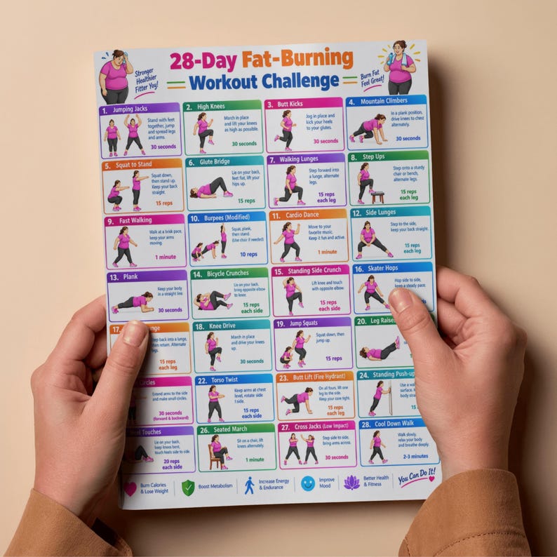 Weight Loss Exercise Chart Printable | Fat Burning Exercise Challenge ...