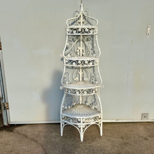 Shelves - 1960s White Wicker Corner What Not Shelf Stand - Etsy