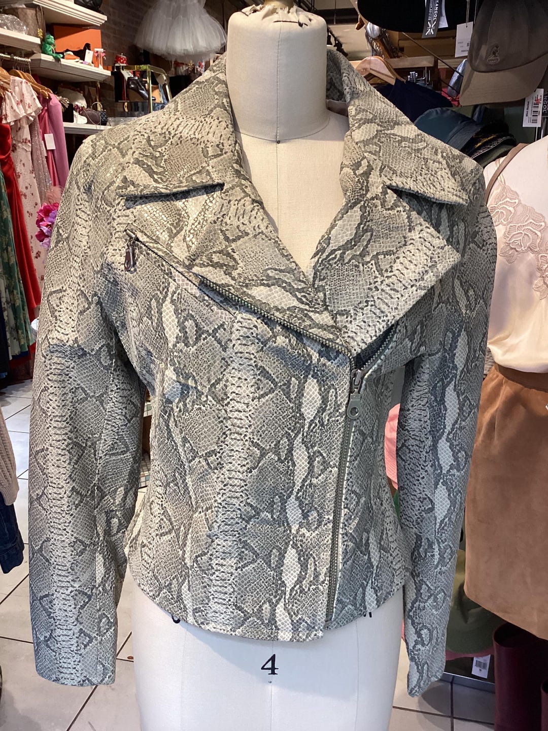 Vintage Y2K Snake Printed Leather Suede Moto Jacket Size XS - Etsy