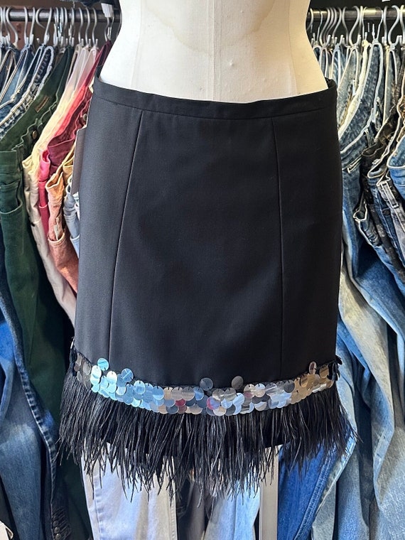 Vtg Y2K Feather Paillete Skirt - Gem