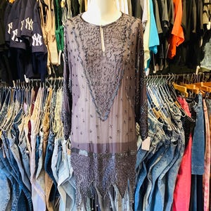 Vintage 1980’s 20’s Style Sheer Srt Deconsilk Flapper Beaded Dress ...