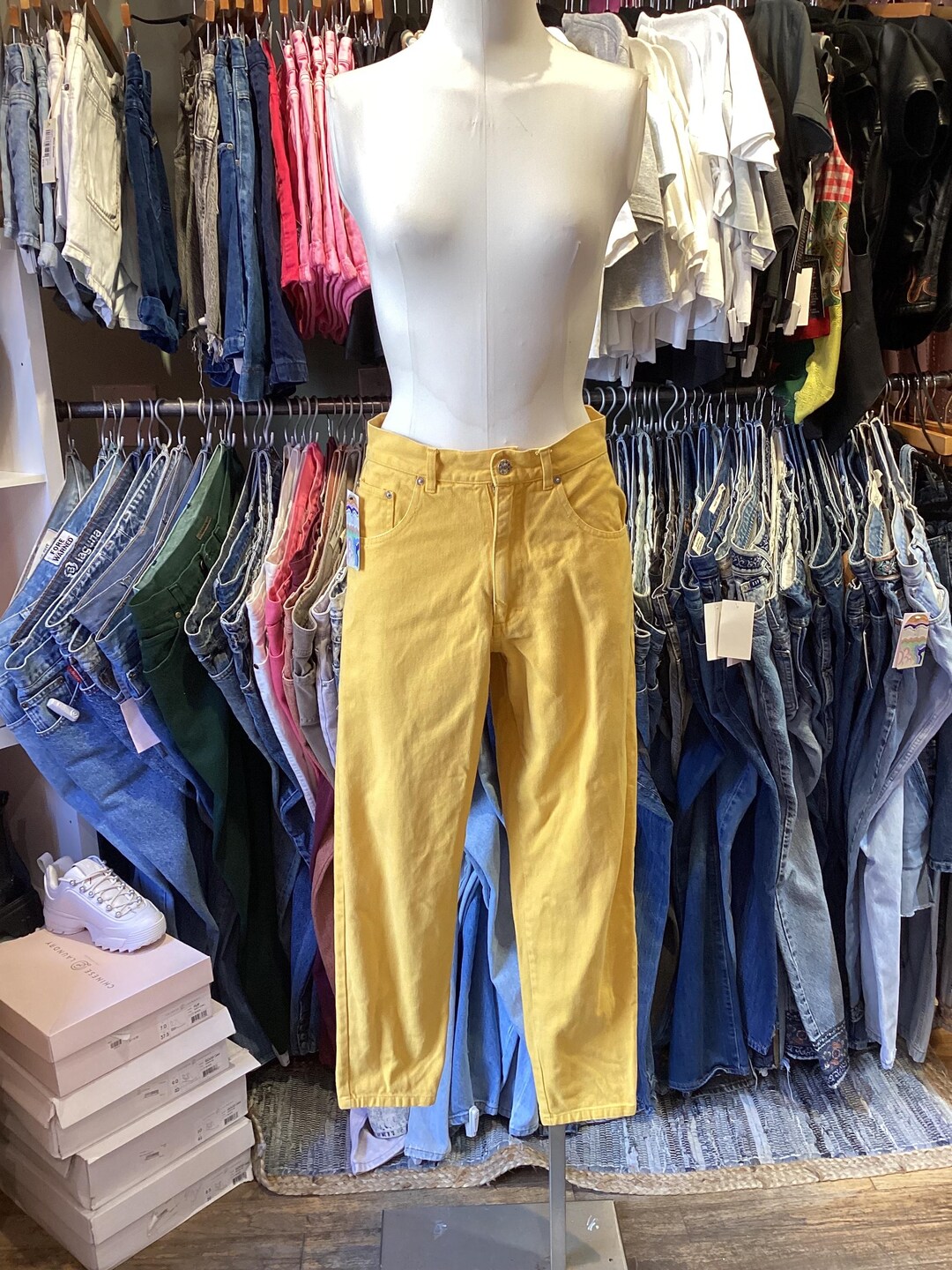 Vintage 80s Yellow Acid Wash Mom Jeans - Etsy