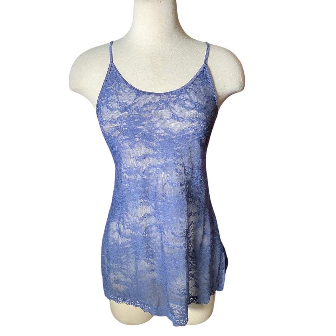 Vintage Y2K Victoria’s Secret Polyester Lace Mesh Periwinkle Cami Slip ...