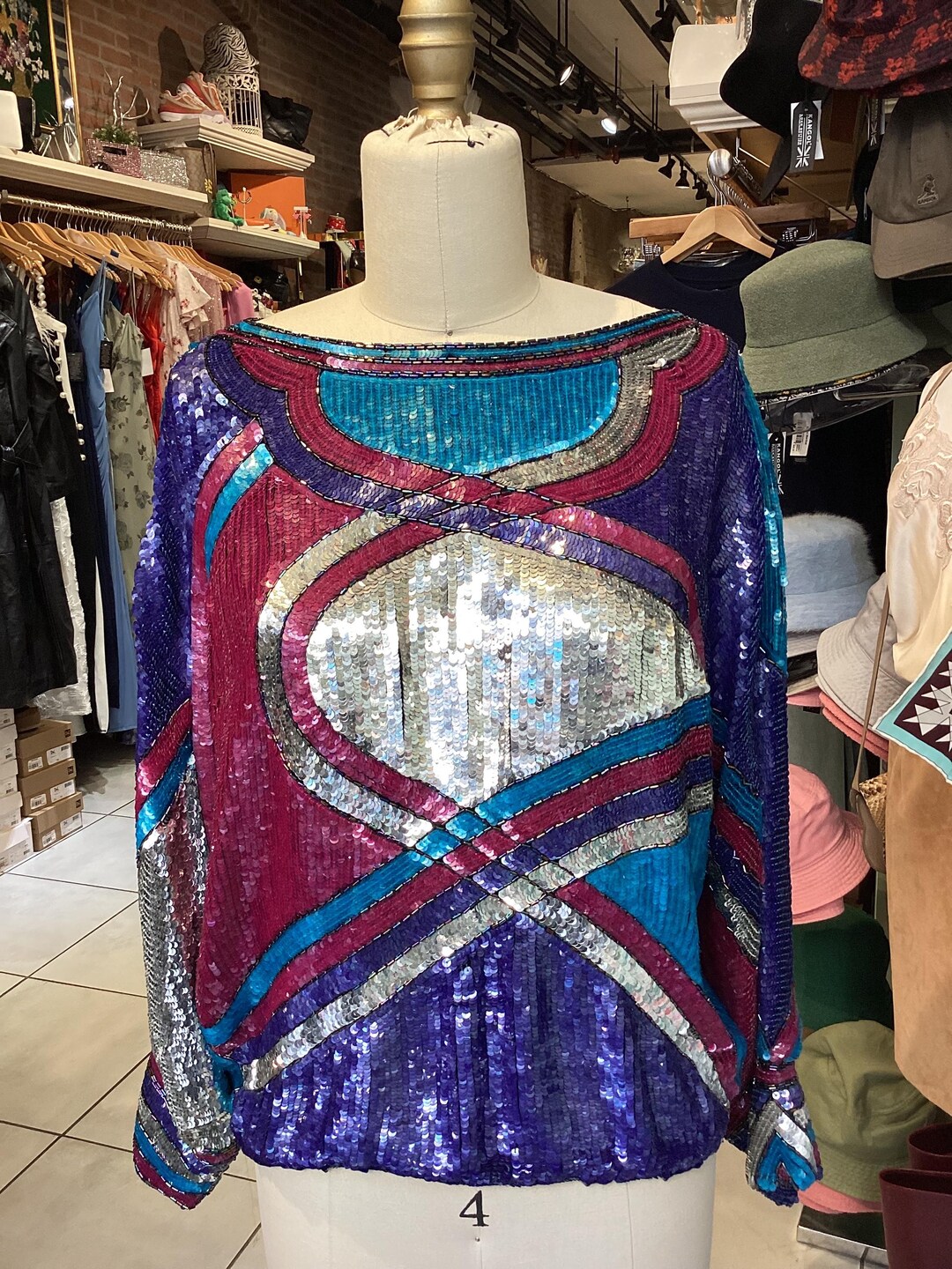 Vintage 80s Sitara Silk Geo Design Sequin Blouse Size M - Etsy