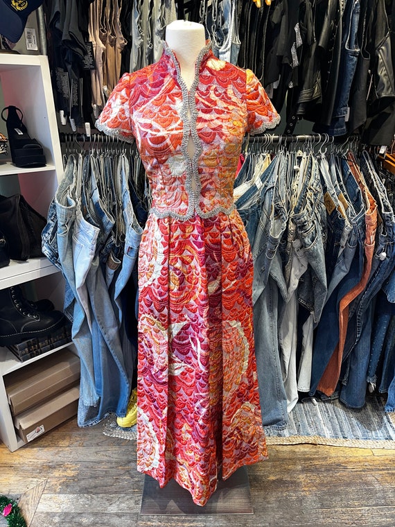 Vintage 1960s quilted brocade maxi formal dress - Gem