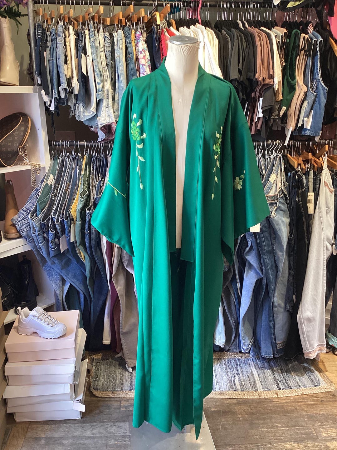 Vintage 1980s Embroidered Green Japanese Kimono Robe - Etsy