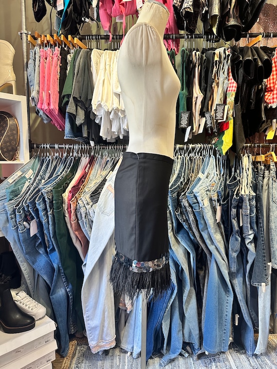 Vtg Y2K Feather Paillete Skirt - Gem