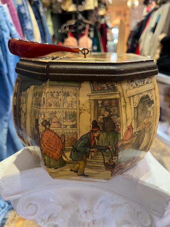 Vintage 1950s Paper Mache Wood Scenic Box Bag - Gem