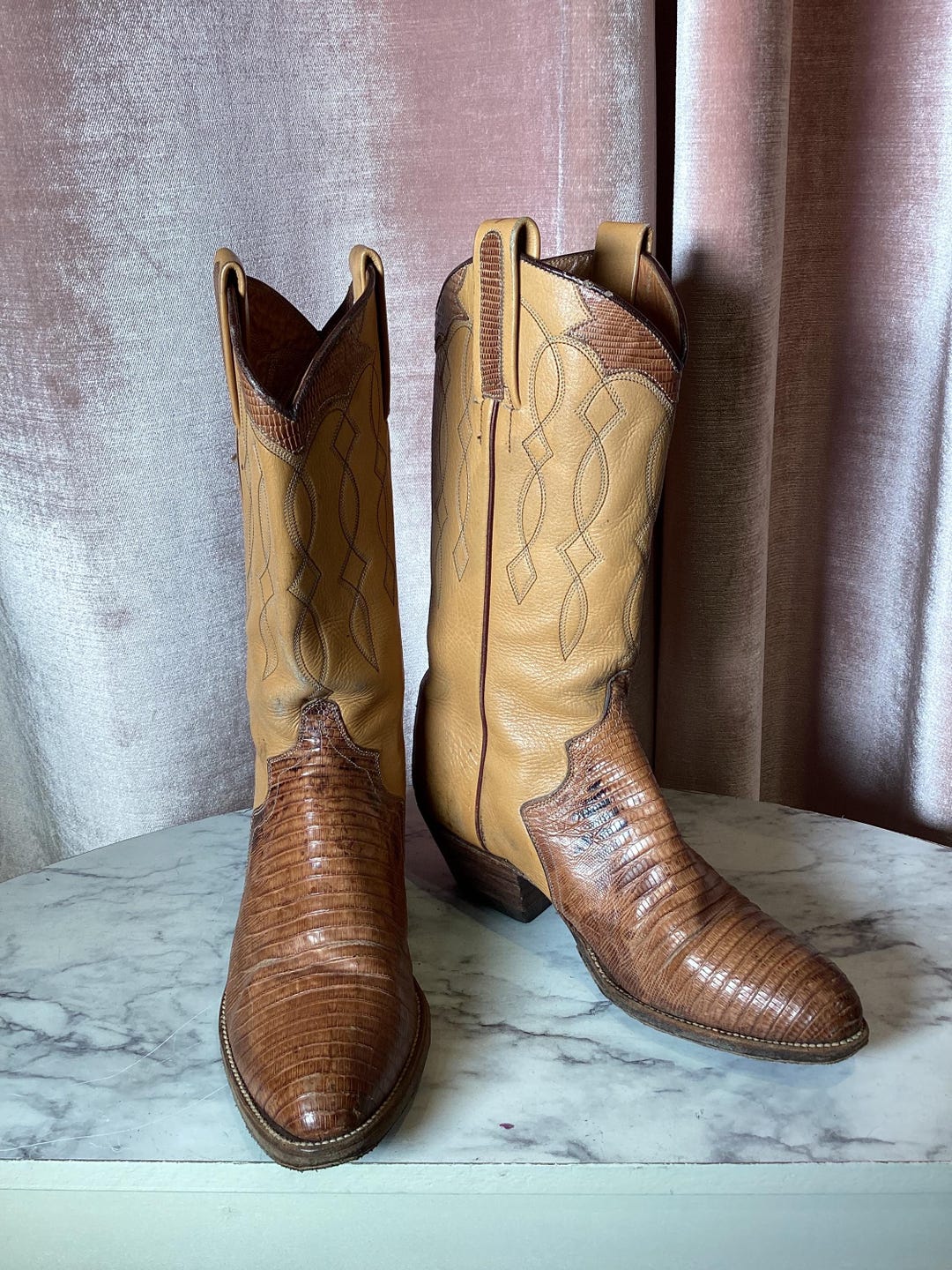 Vintage 90's NOCONA Lizard Skin Exotic Tan Leather Classic Western