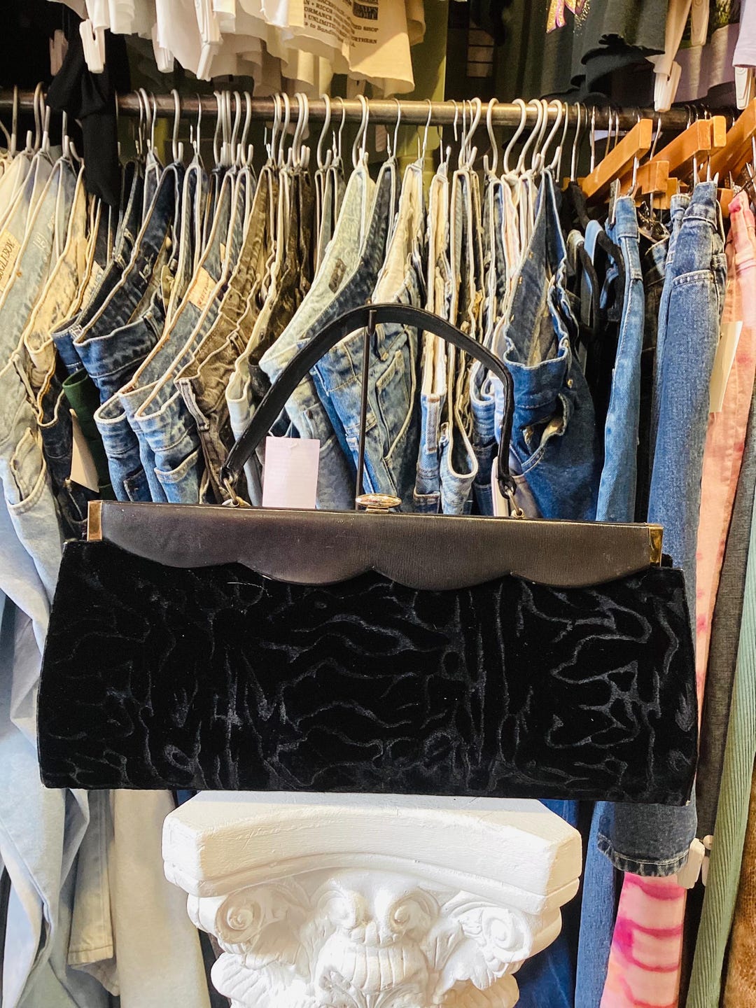 Vintage 1950’s Kush Velvet Leather Frame Bag - Etsy