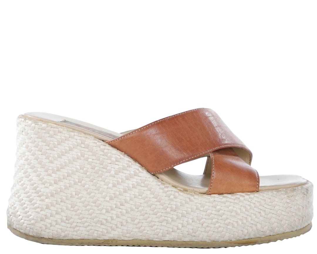 Vtg 90s MUDD Platform Chunky Leather Slides Square Toe Sandals Mules 38 ...