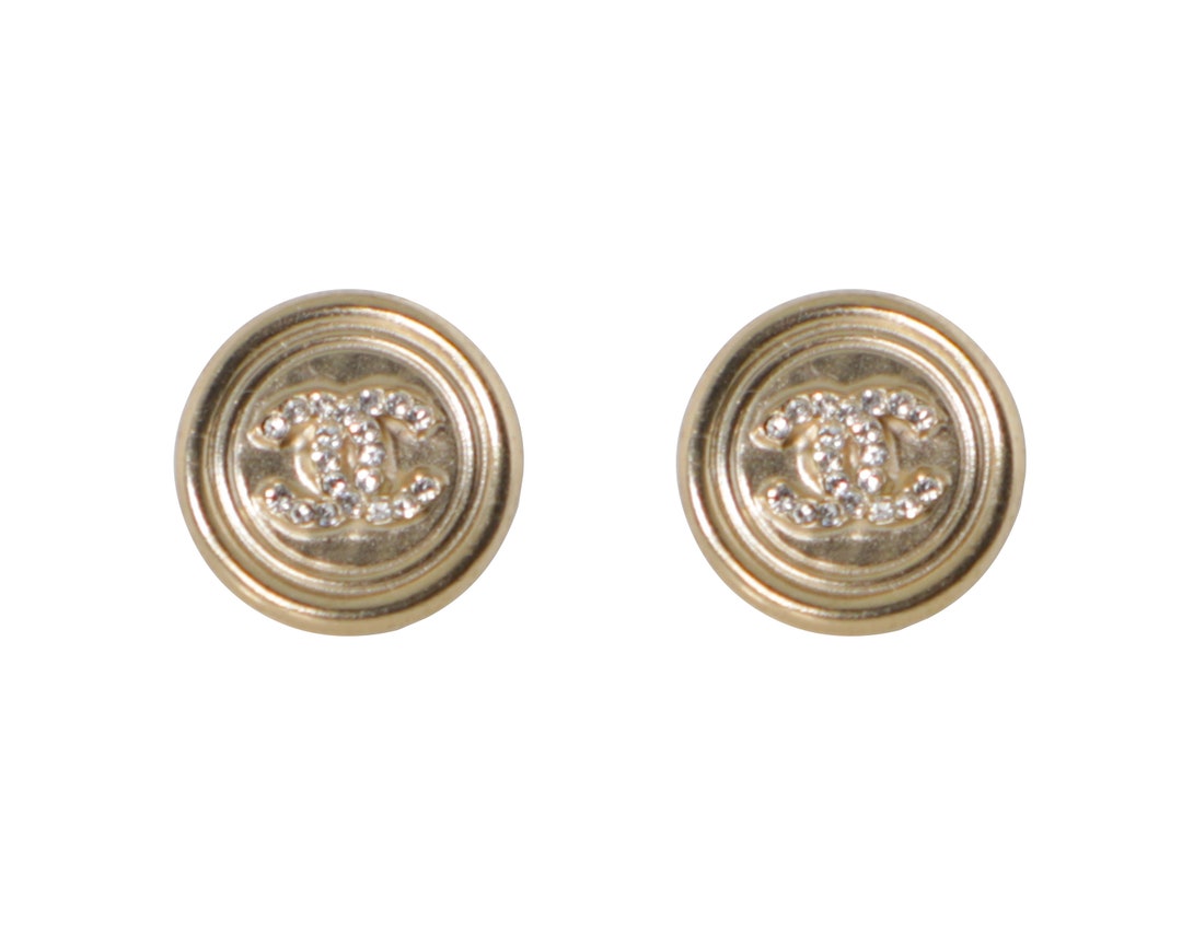 Chanel Circle Rhinestone Pave CC Logo Gold Post Earrings - Etsy