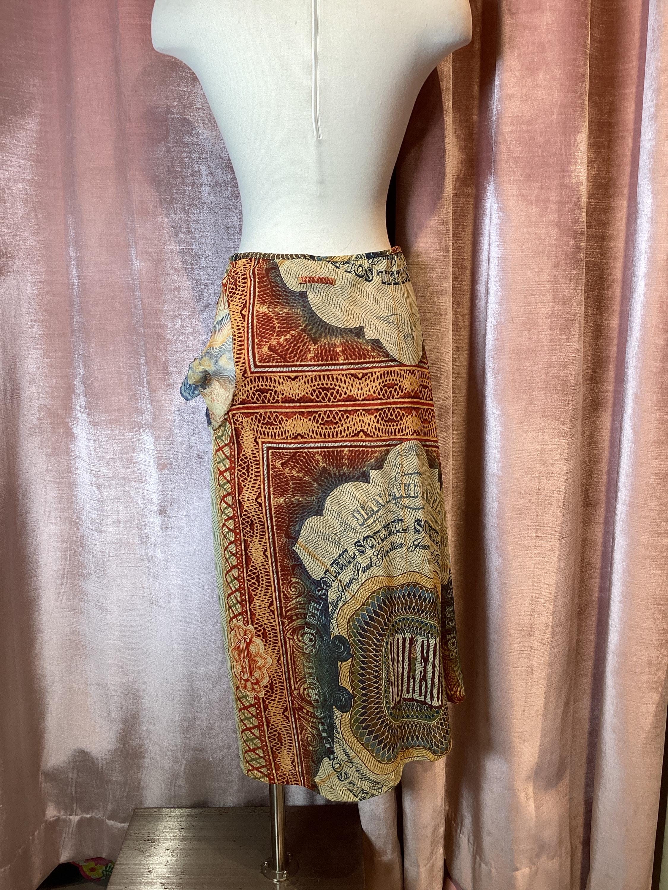 Vintage Y2K Jean Paul Gaultier Soliel Currency Photo Print Sarong Midi ...