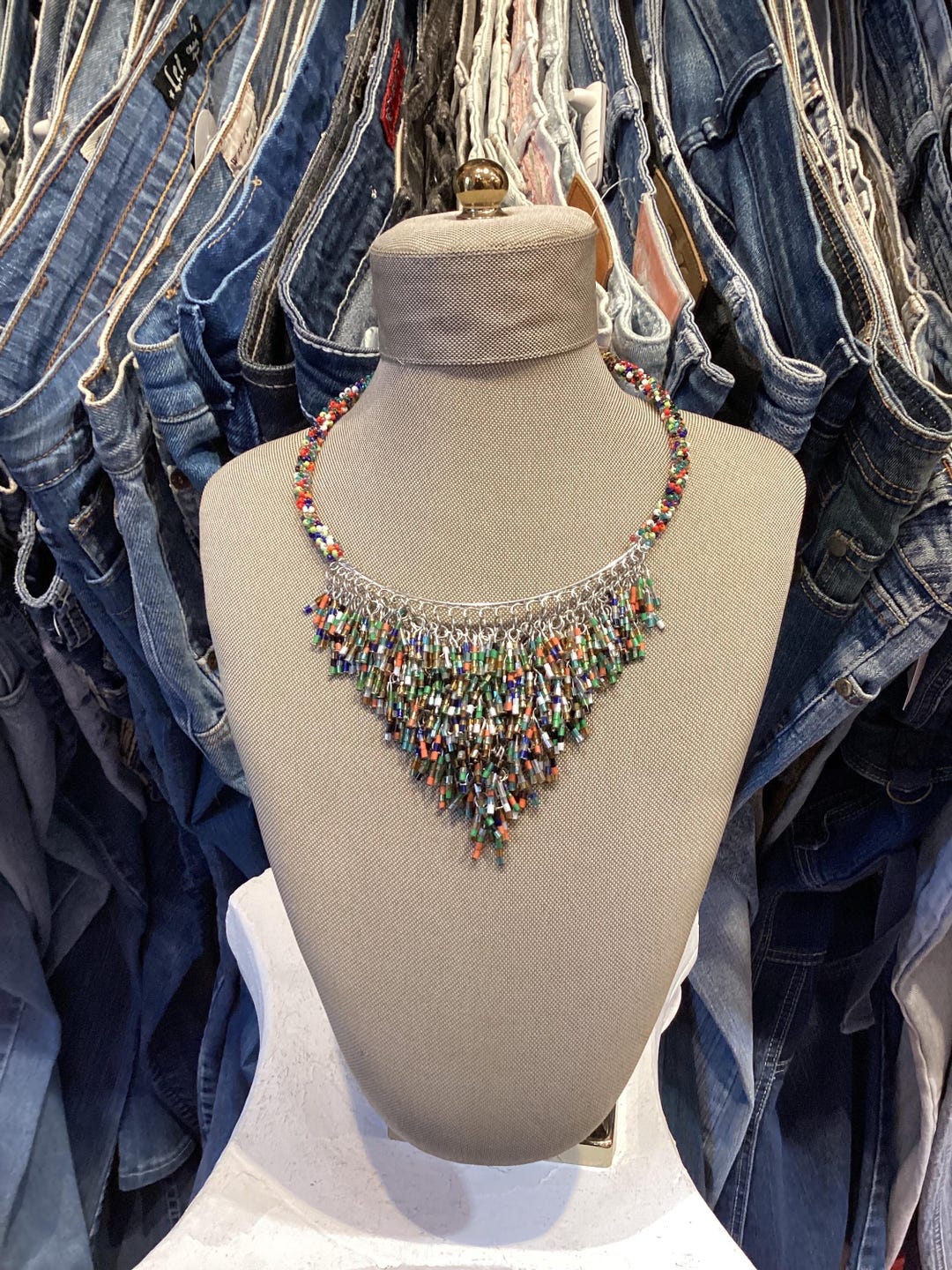 Vintage 1990s Tribal Bakelite Clay Stone. Beaded Long Layered Necklace ...