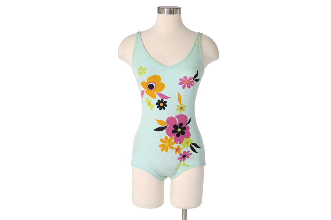 Vintage 60's Mod Floral One Piece Swimsuit | Structured 1 Piece Bathing ...