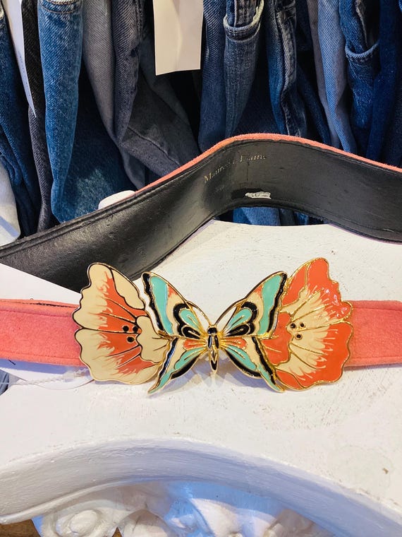 Vintage 1980’s Pop up colored Butterfly Buckle leathe… - Gem