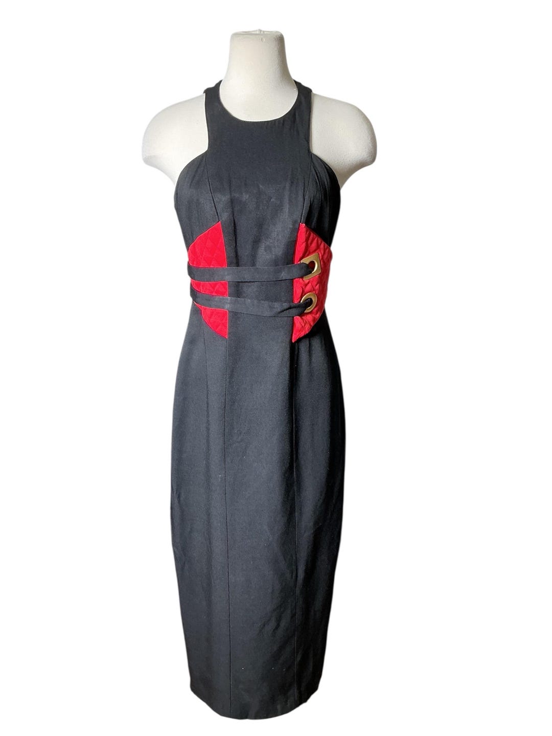 Vintage 1990s Quilted Corset Waist Slit Formal Party Prom Midi Dress S ...