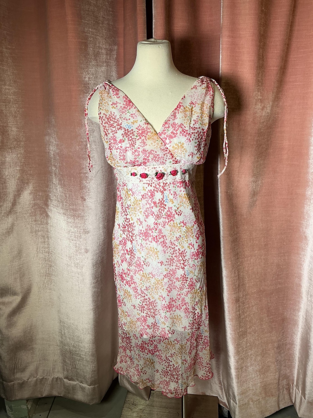 Y2k Ruby Rox Slip Dress: Pastel Pink Floral Lace Trim Midi - Etsy UK