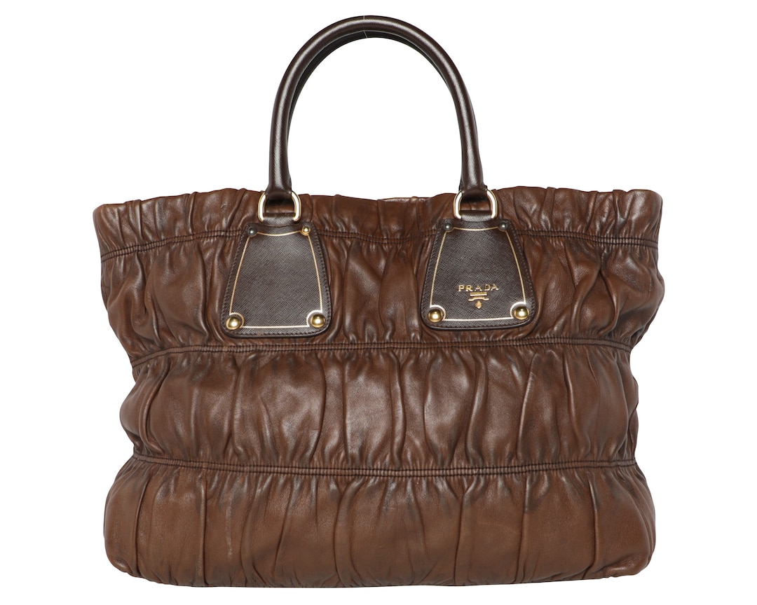 Y2K Prada Ruched Leather Top Handle Tote Oversize Bag - Etsy