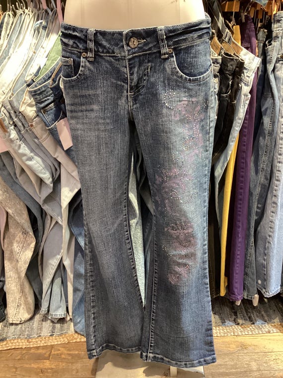 Vintage Y2K Joujou Low Rise Flare Rhinestone Jeans - Gem