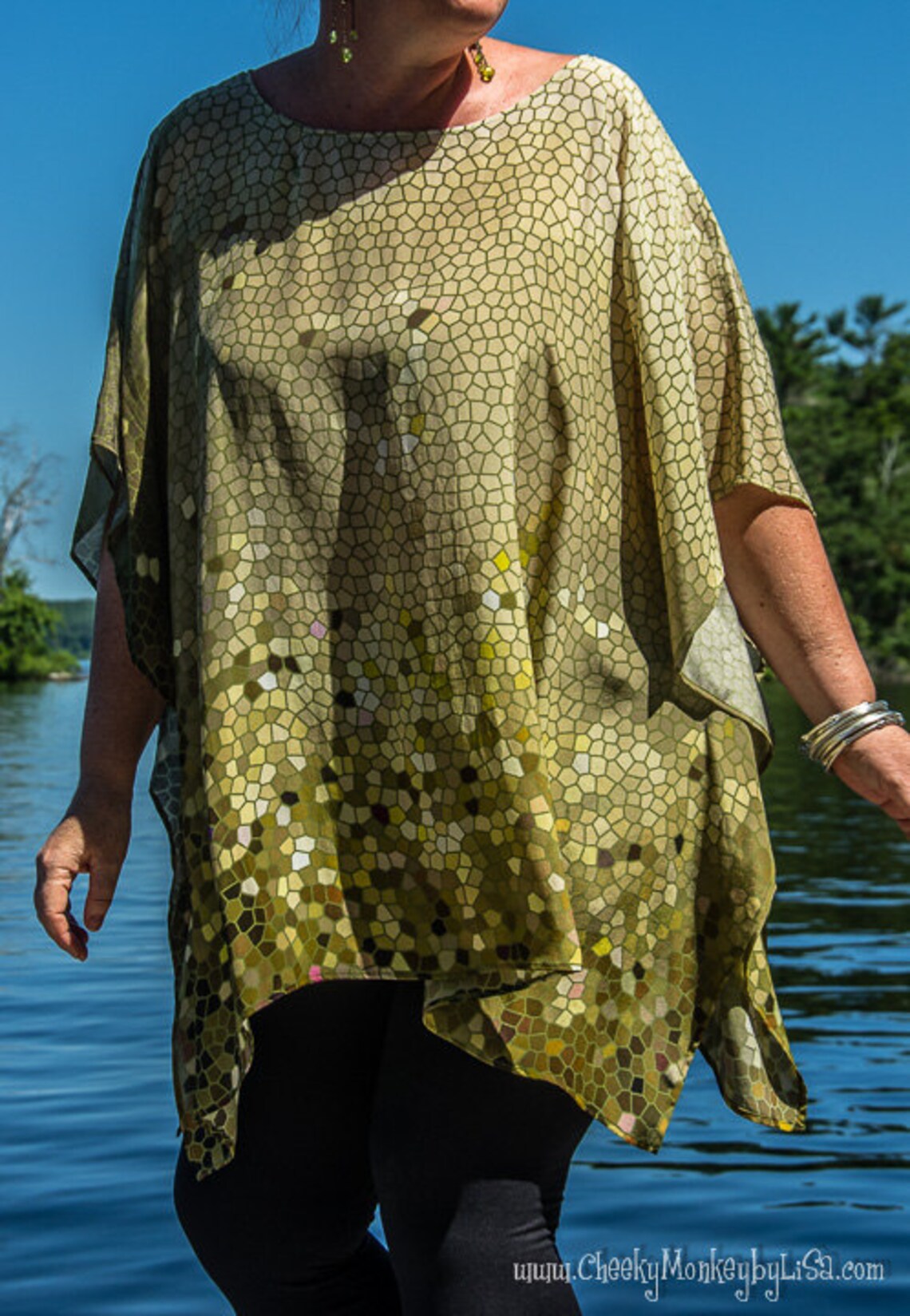 Green Earth Tone Summer Dress, Green Tunic Silk Top, Maternity Shirt ...
