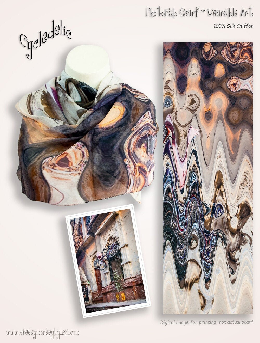 Cycling Art Silk Scarf Neutral Chiffon Evening Wrap Birthday - Etsy