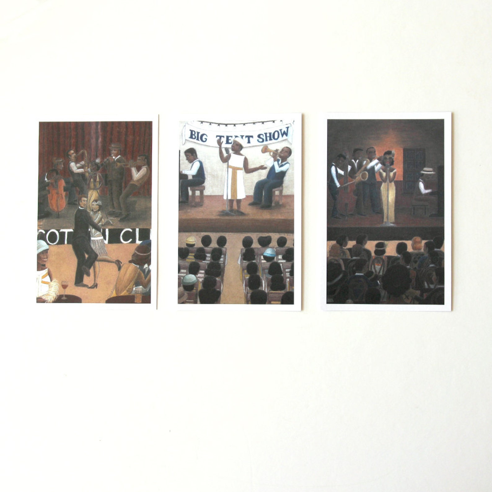 Set of 3 Cards of Jazz Age Show Illustration Greeting Cards Great as ...