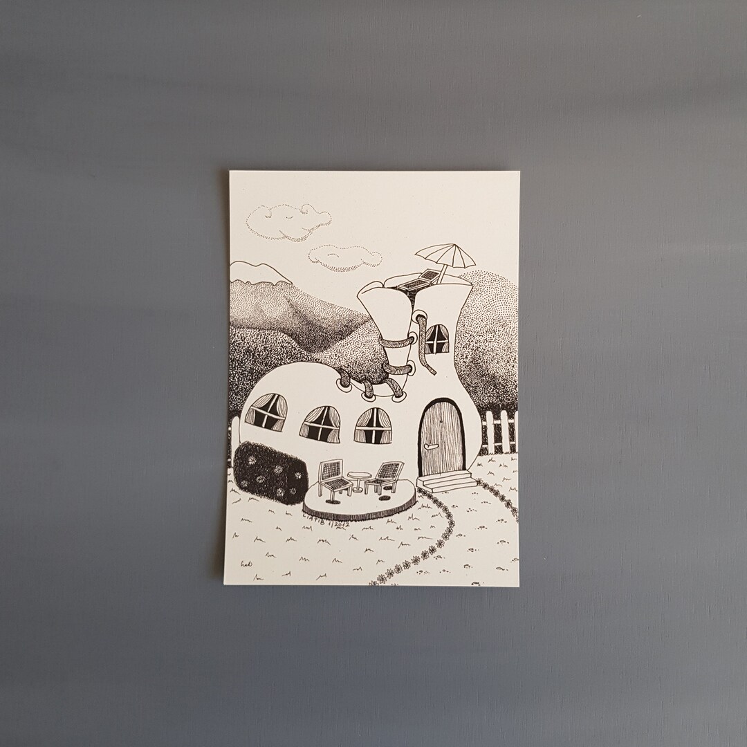 Shoe House Illustration , Black and White A5 Drawing Print on Paper ...