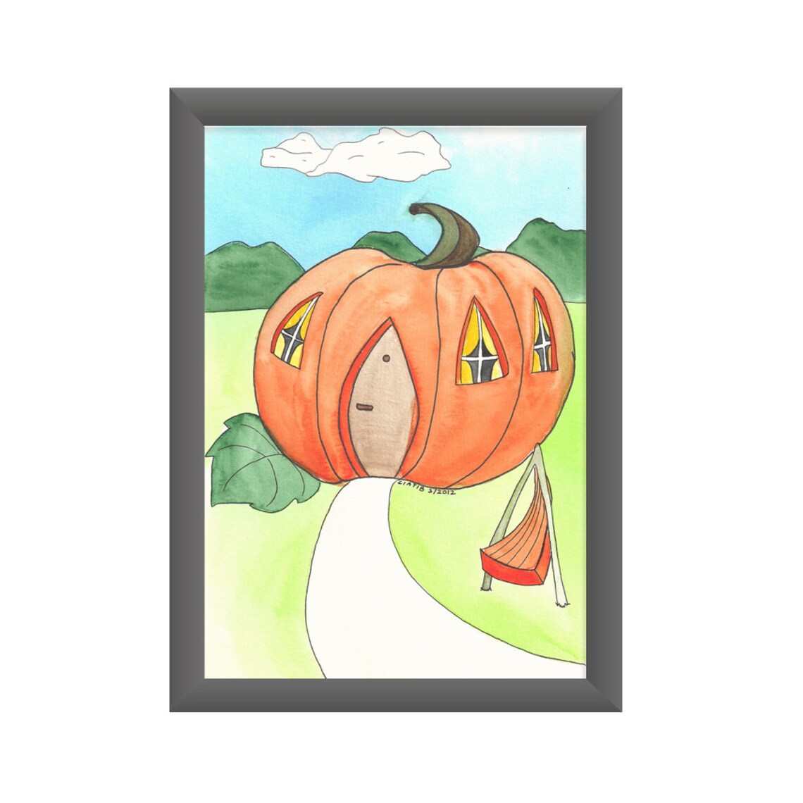 Pumpkin House Illustration Watercolor Illustration Print on - Etsy