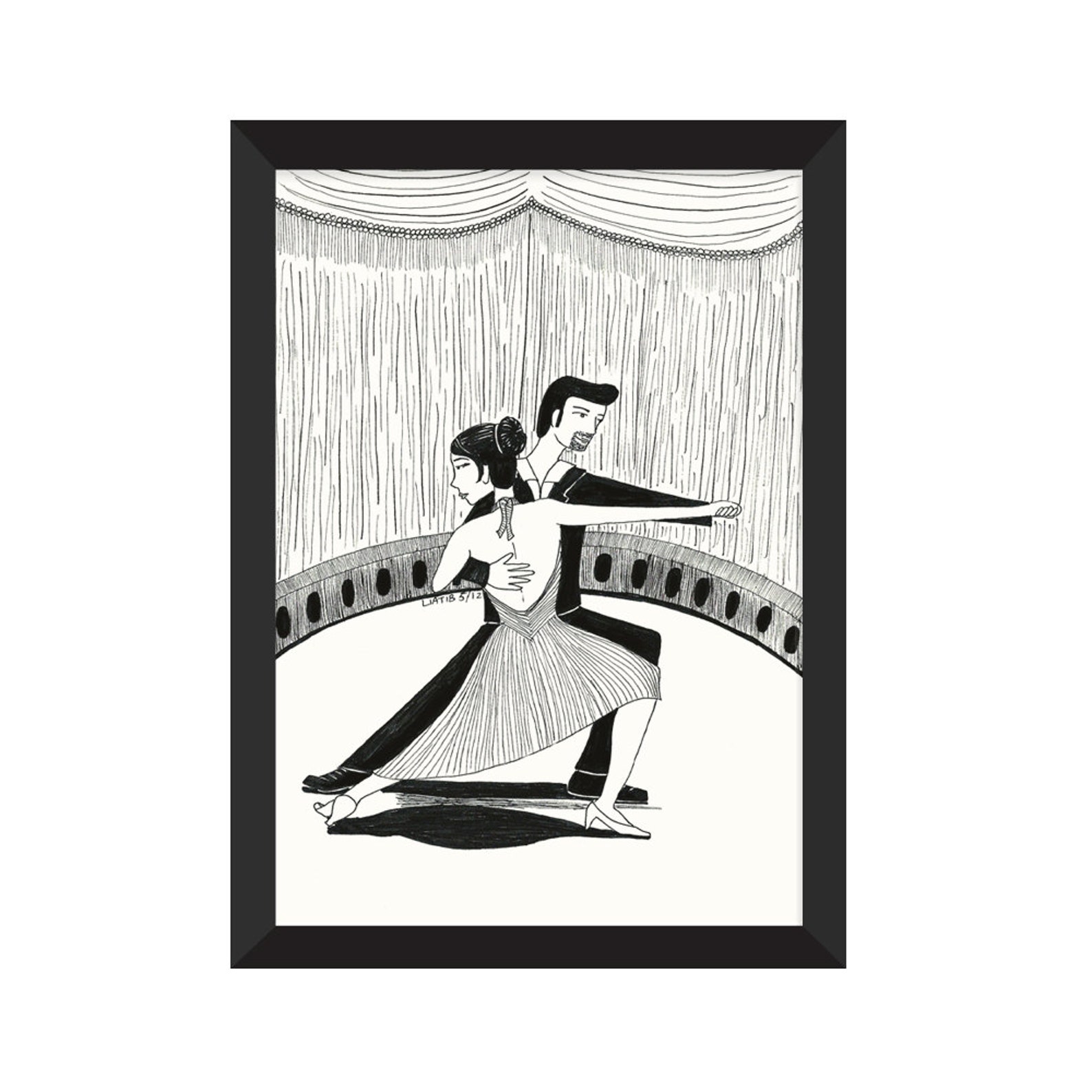 Tango Dancers Illustration Black and White Pen Illustration A5 Print on ...