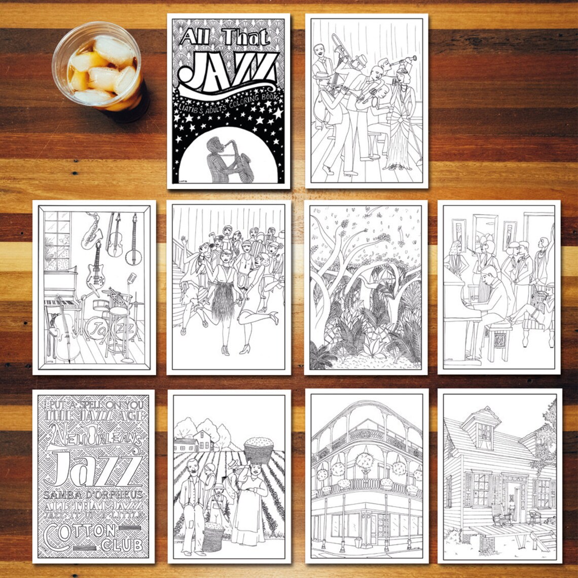 Jazz Style Printable Adults Coloring Book , Great Antistress Gift for ...