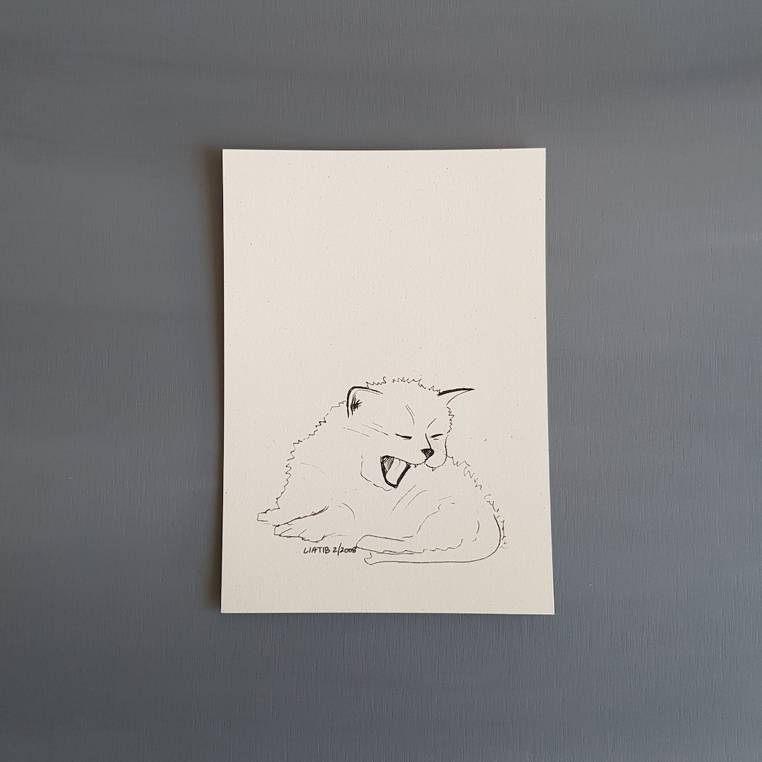 Shouting Kitten Sketch, Black and White Illustration Print on A5 Paper ...
