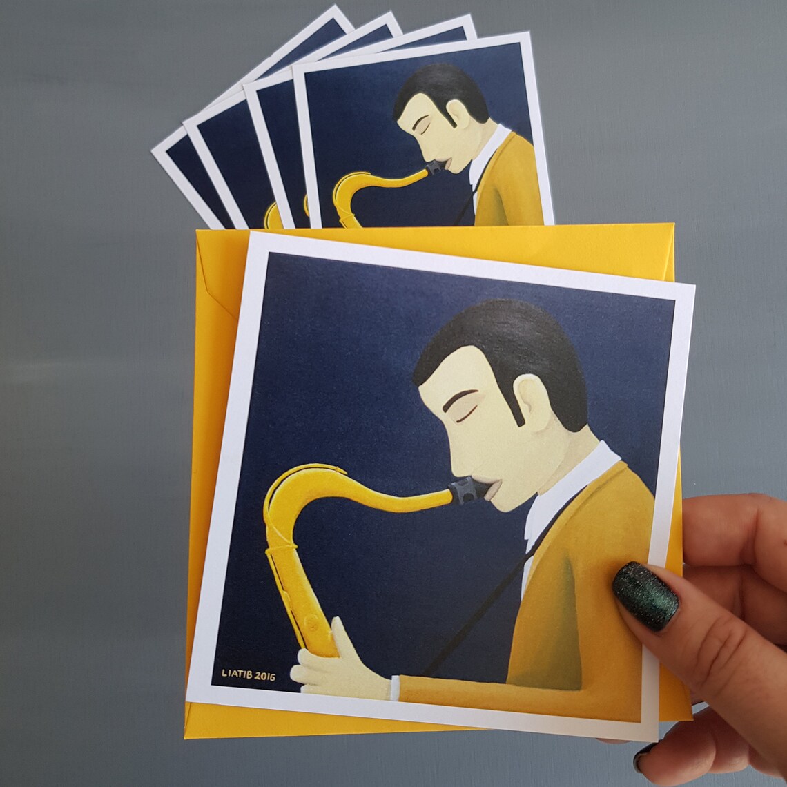 Set of 5 Cards Saxophone Player Illustrated Greeting Card - Etsy Israel