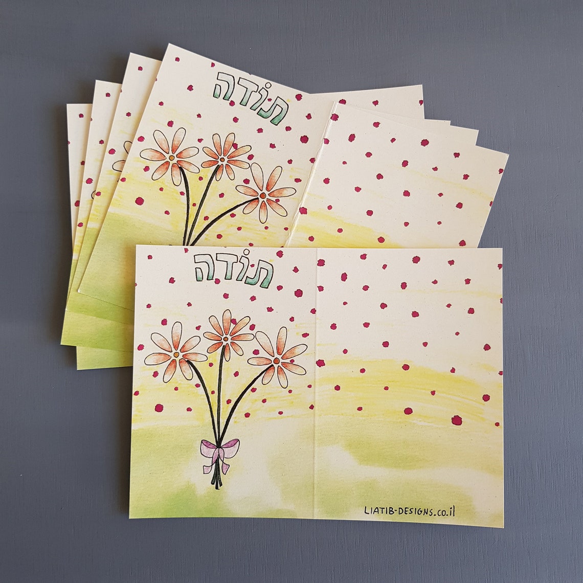 Set of 5 Hebrew Toda / Thank You Card With a Colorful Envelope - Etsy
