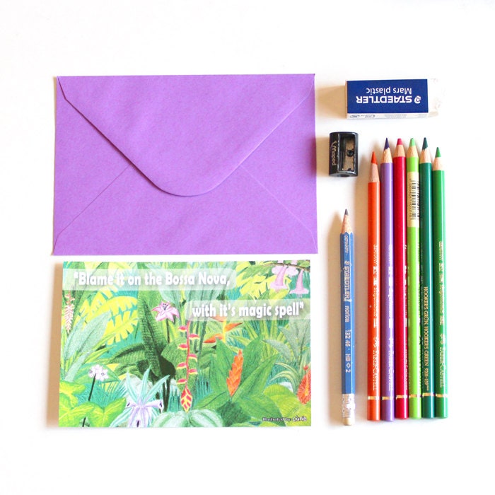 Set of 2 Bossa Nova Cards : 1 Brazilian Jungle Greeting Card , 1 Beach Party Card , With ...