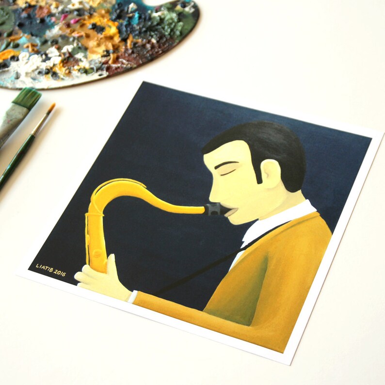 Square Poster of Jazz Saxophone Player Illustration Print Great Music ...