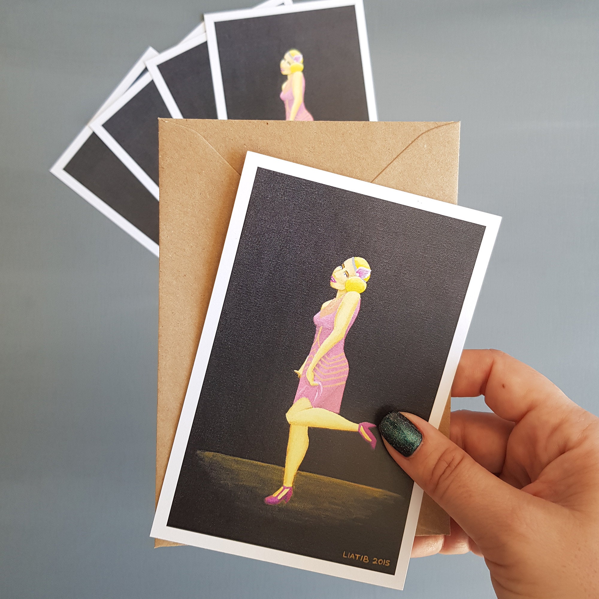 Set of 5 Cards Swings Dancing Girl Illustration Greeting Cards Great ...