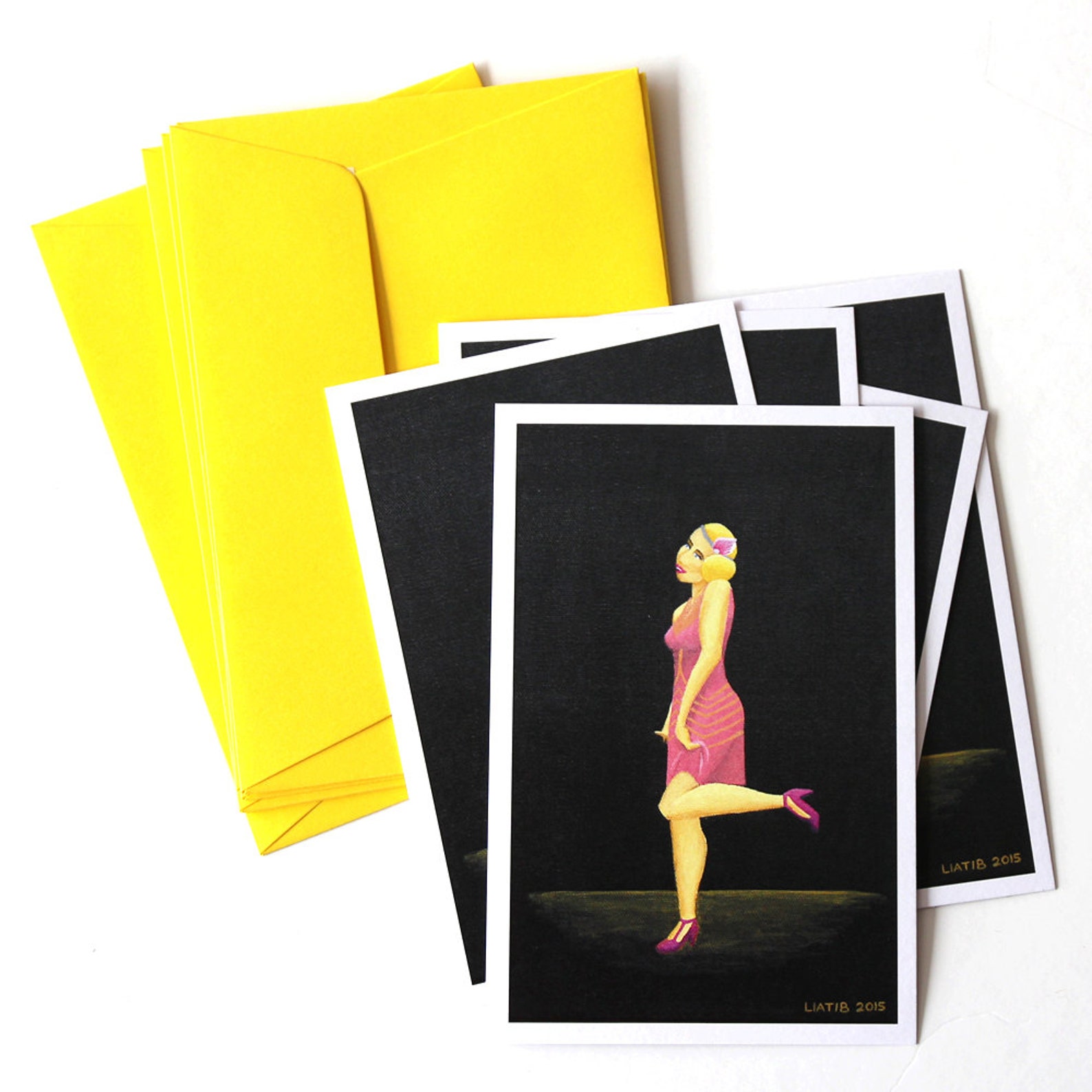 Set of 5 Cards Swings Dancing Girl Illustration Greeting Cards Great ...